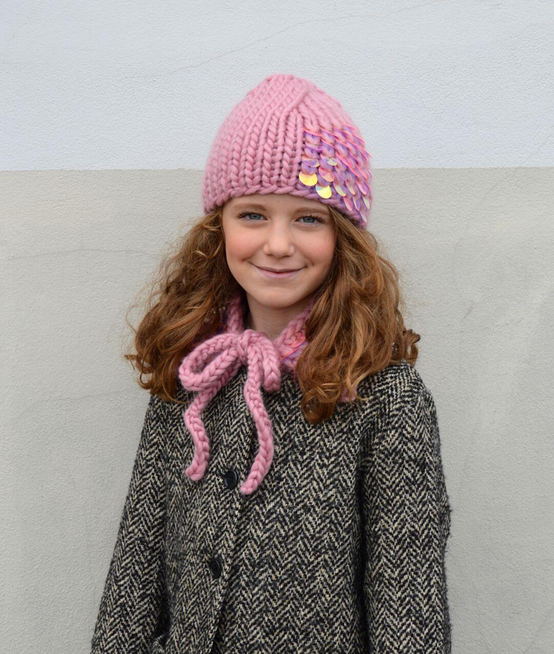 Mini Opal Set Knitting Kit – Kids Beanie & Collar with Sequins ...