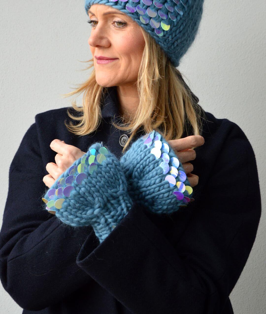 Opal Cuffs Knitting Kit – Chunky Wool Wrist Warmers with Sequins ...